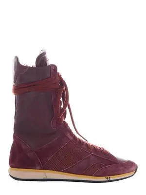 Patrizia Pepe Leather And Suede High-top Sneakers With Applied Logo Brown