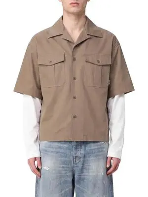 Balenciaga Double-layer Relaxed Fit Cotton Shirt With Abstract Print - Beige