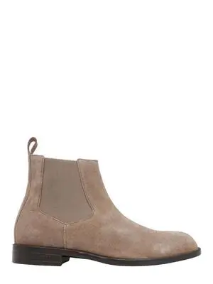 BOSS Suede Chelsea Boots With Elasticated Ankle And Pull Tab - Beige