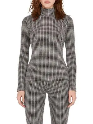 Patrizia Pepe Houndstooth Print Slim Fit Turtleneck In Stretch Jersey Grey