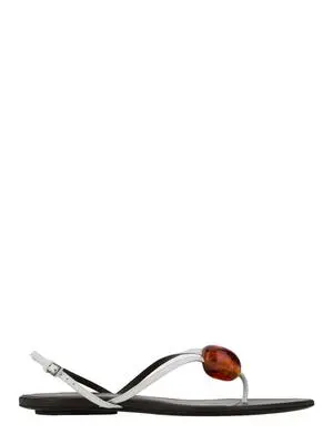 Alaïa Leather Thong Sandals With Applied Stones And Low Heel - White