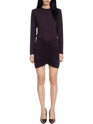Andamane Draped Jersey Long-sleeve Sheath Minidress - Brown