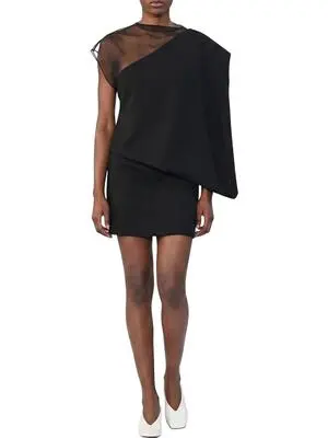 Sportmax One-shoulder Asymmetric Wool Sheath Mini Dress - Black
