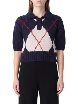 N° 21 Argyle Wool-blend Knit Polo With Puff Sleeves