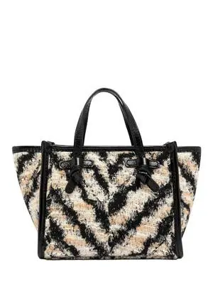 GIANNI CHIARINI Miss Marcella Mini Chevron Wool Bag With Detachable Strap - Black