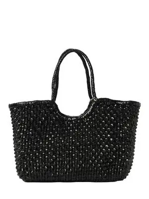 Dragon Diffusion Large Nantucket Tote Bag In Hand-woven Buffalo Leather - Black