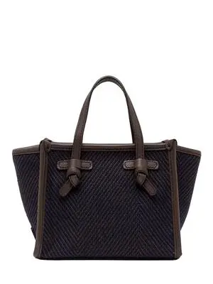 GIANNI CHIARINI Miss Marcella Mini Chevron Cotton Bag With Shoulder Strap - Navy