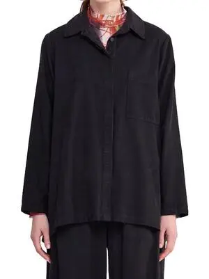 LUUKAA Adele Velvet Button Shirt - Black