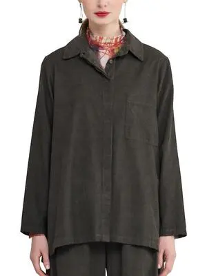 LUUKAA Adele Velvet Button Shirt Mocha
