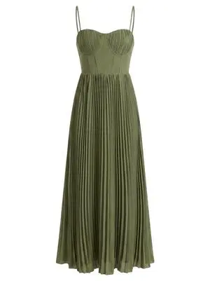 MODENAIRE Pleated Bustier Maxi Dress With Adjustable Straps And Smocked Back - Green
