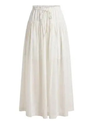 MODENAIRE Paperbag Waist Wide Leg Pants With Drawstring And Gathered Yoke - Beige