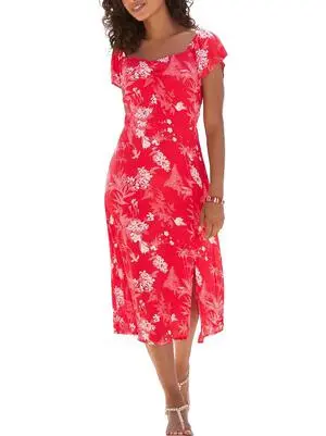 LASCANA Floral Sweetheart Neckline Dress - Red Printed