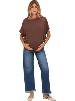 PINKBLUSH Dolman Sleeve Boat Neck Top - Brown