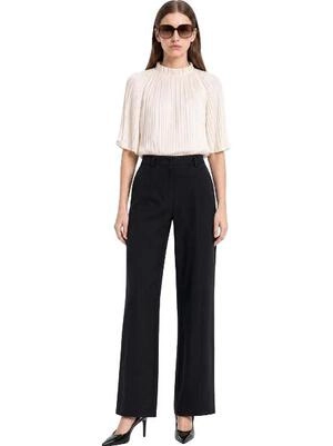 Koton High Rise Wide Leg Tailored Trousers With Pockets - Black