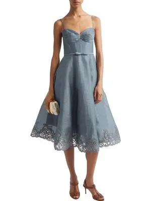ZIMMERMANN Ascent Lace Trim Linen & Silk Midi Dress
