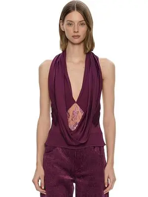CHRISTOPHER ESBER Cesura Cowl Lace Halter Top