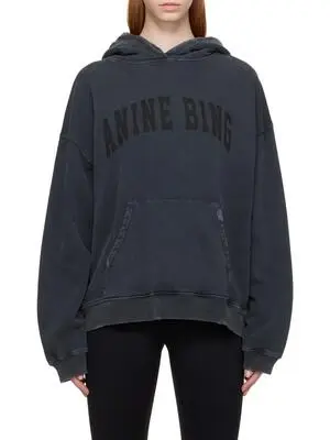 ANINE BING Harvey Logo-print Cotton Hoodie - Black
