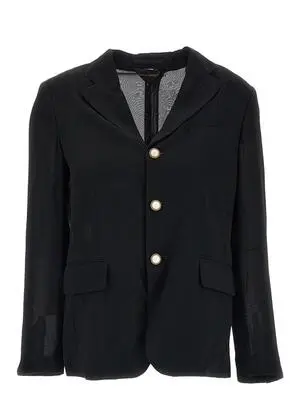 Comme Des Garçons Giacca Semitrasparente Con Bottoni Gioiello - Black