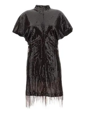 Federica Tosi Mini Abito Con Paillettes E Frange - Marrone