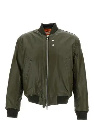 SUNFLOWER GIACCA BOMBER IN PELLE Green