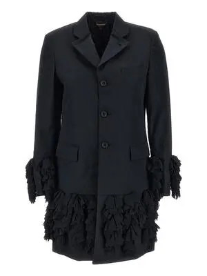 Comme Des Garçons Cappotto Monopetto Con Volant Plissettati - Nero