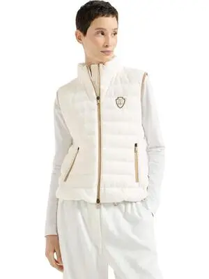 Brunello Cucinelli Techno Cotton Piqué Down Vest With Logo - White