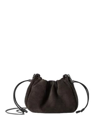 Brunello Cucinelli Mellow Mini Bucket Bag In Suede With Precious Chain - Pepper