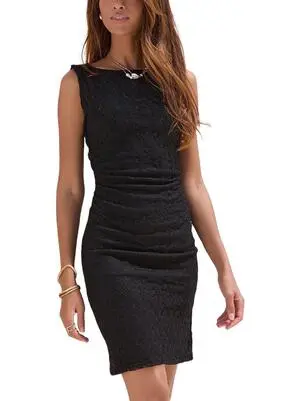 LASCANA Sleeveless Boat Neck Lace Dress - Black