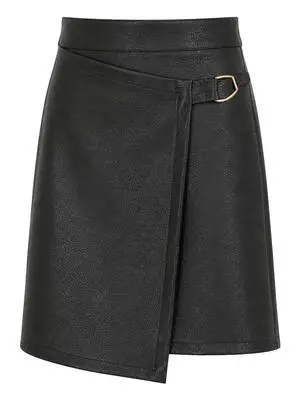 YUMI Faux Leather Wrap Skirt - Black