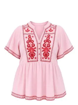 ADRIFT CLOTHING Pink / Red Elodie Flutter Sleeve Blouse In Rosita