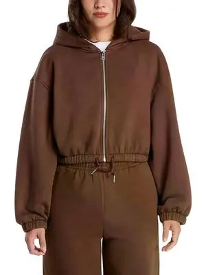 URBAN CLASSICS Cropped Zip-up Hoodie - Brown