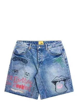 DIET STARTS MONDAY Doodle-print Denim Shorts - Blue
