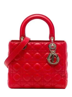 Dior 2018 Medium Lambskin Cannage Lady Satchel - Red