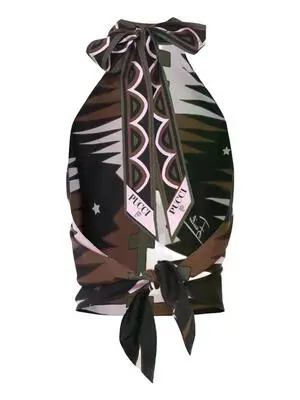 Emilio Pucci Printed Silk Halterneck Top Green
