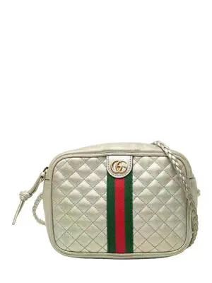 Gucci 2016-2026 Mini Quilted Metallic Calfskin Web Trapuntata Crossbody Bag Silver