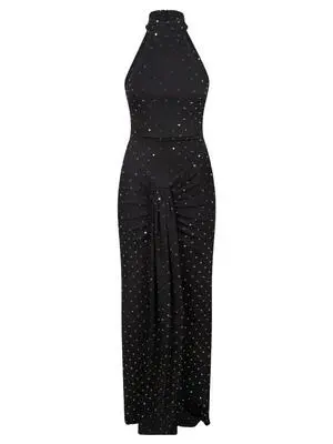 NISSA Crystal-embellished Ruched Maxi Dress