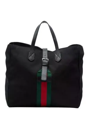 Gucci 2016-2026 Canvas Techno Web Buckle Tote Bag Black