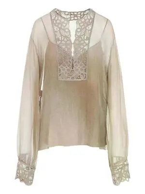 Ermanno Scervino Lace-panelled Semi-sheer Blouse - Neutrals