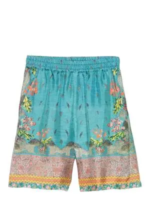 PIERRE-LOUIS MASCIA Printed Silk Straight Shorts - Blue