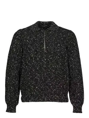 ERNEST W. BAKER Tweed Half-zip Sweater - Black