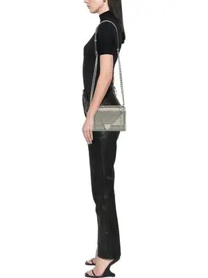 Dior 2015 Small Calfskin Diorama Crystal Embellished Flap Crossbody Bag - Silver