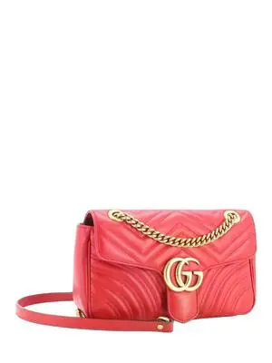 Gucci Gg Marmont Flap Bag Matelasse Leather Small Crossbody Bag - Red