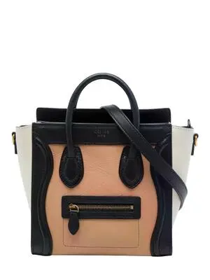 Celine 2013 Nano Tricolor Leather Luggage Tote Satchel Brown