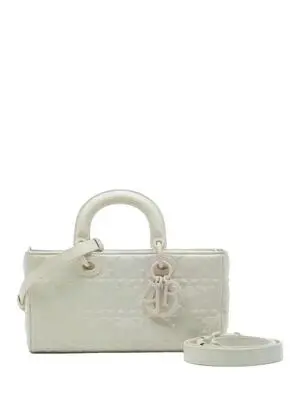 Dior 2022 Medium Calfskin Cannage Diamond Lady D Joy Satchel - White