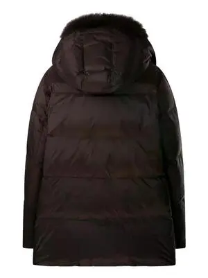 YVES SALOMON Fur-trim Hooded Puffer Jacket Brown