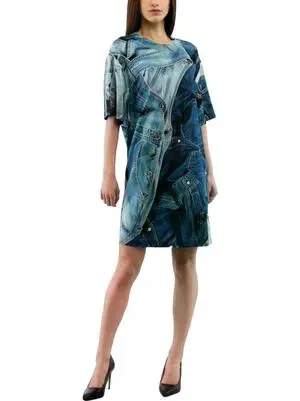 Moschino Denim-print Short-sleeve Mini Dress - Blue