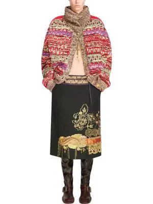 Dries Van Noten Jacquard Wool Cardigan - Red