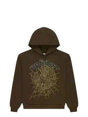 SP5DER Rhinestone-embellished Web-print Hoodie - Brown