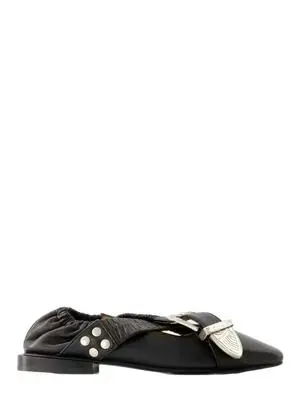 Toga Buckled Ruched Flats - Black
