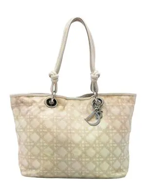 Dior 2008 Large Canvas Cannage Print Cherie Shopper Tote Bag - Neutrals